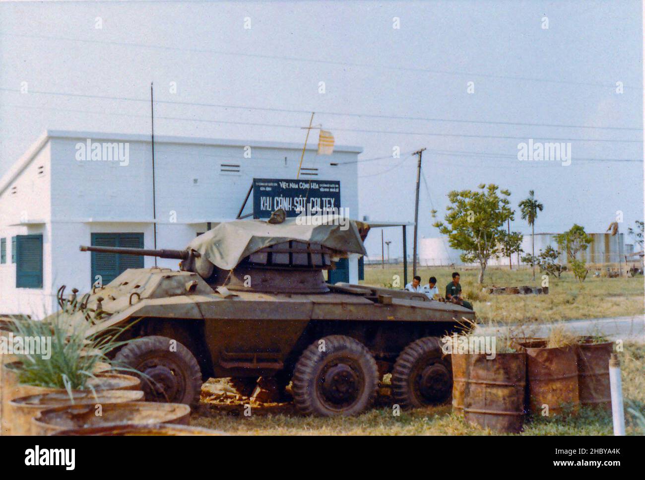 Small military armoured (armored) vehicle at the gateway to the Caltex ...