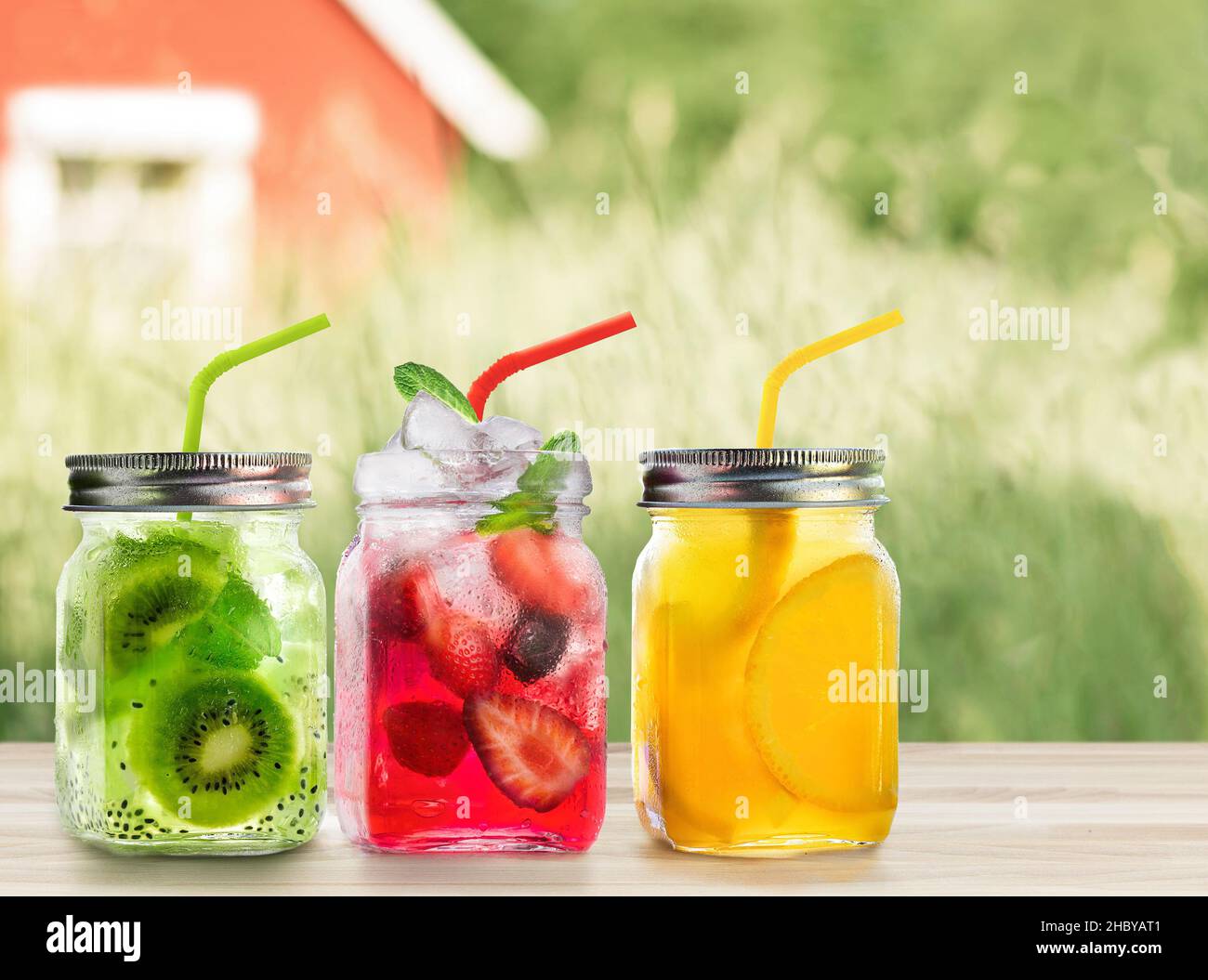 Healthy diet or vegan food concept, fresh vitamins, refreshing fruit ...