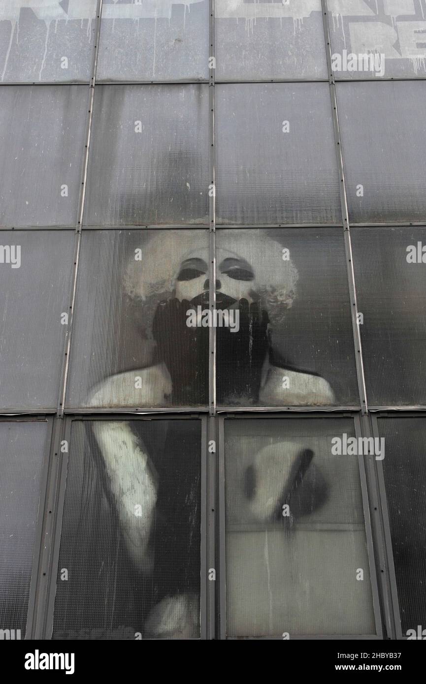 Industrial window with Marilyn Monroe behind the panes, Painted Marilyn ...