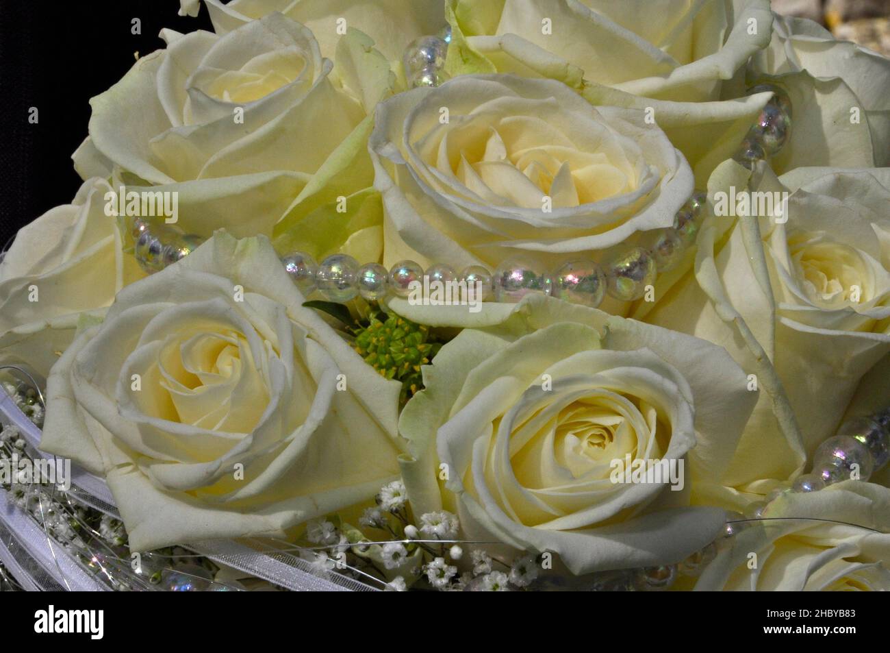 Detail, Wedding Bouquet with Yellow Roses and Pearl Necklace Stock ...