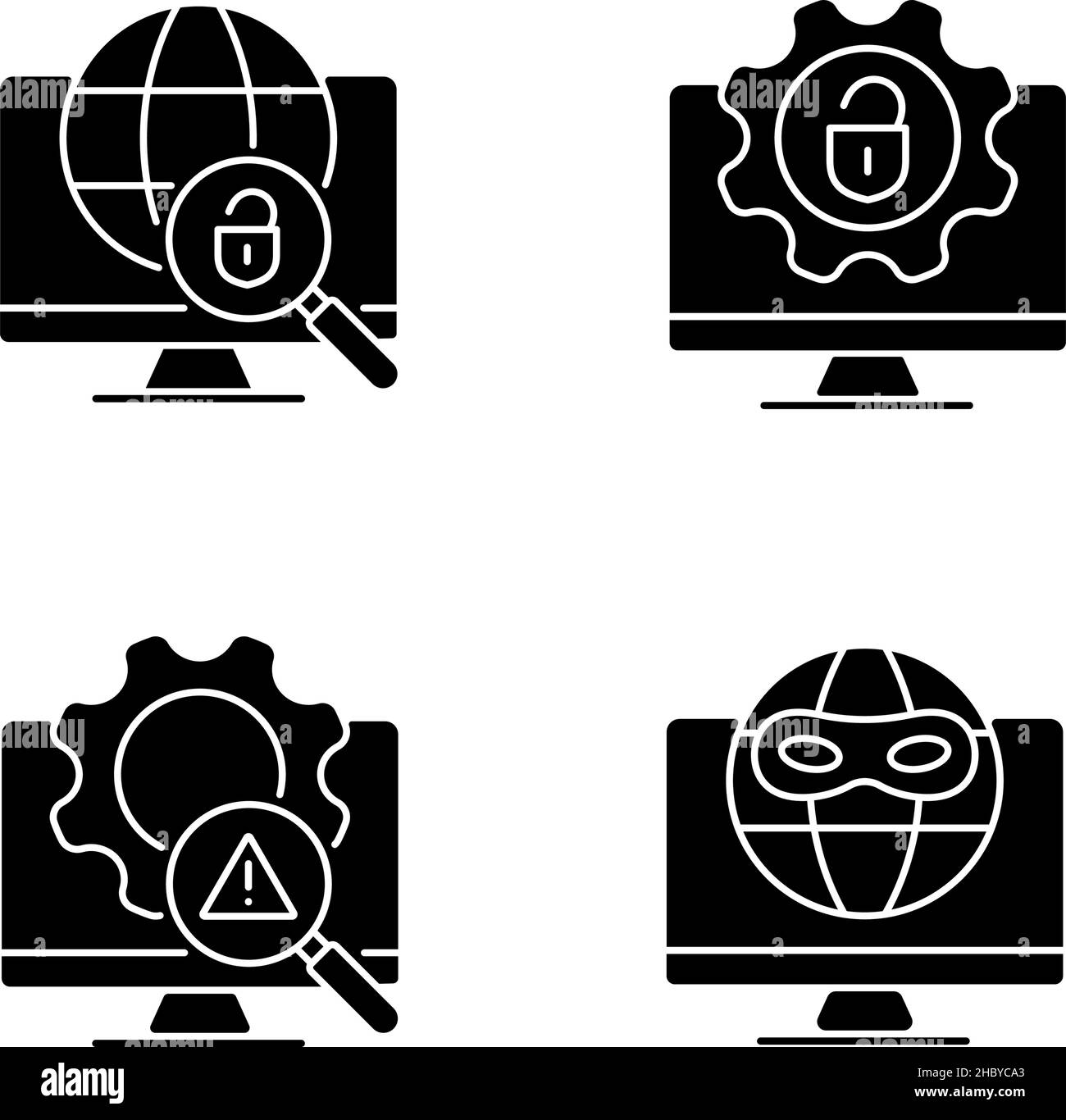 Illegal activities detection black glyph icons set on white space Stock ...