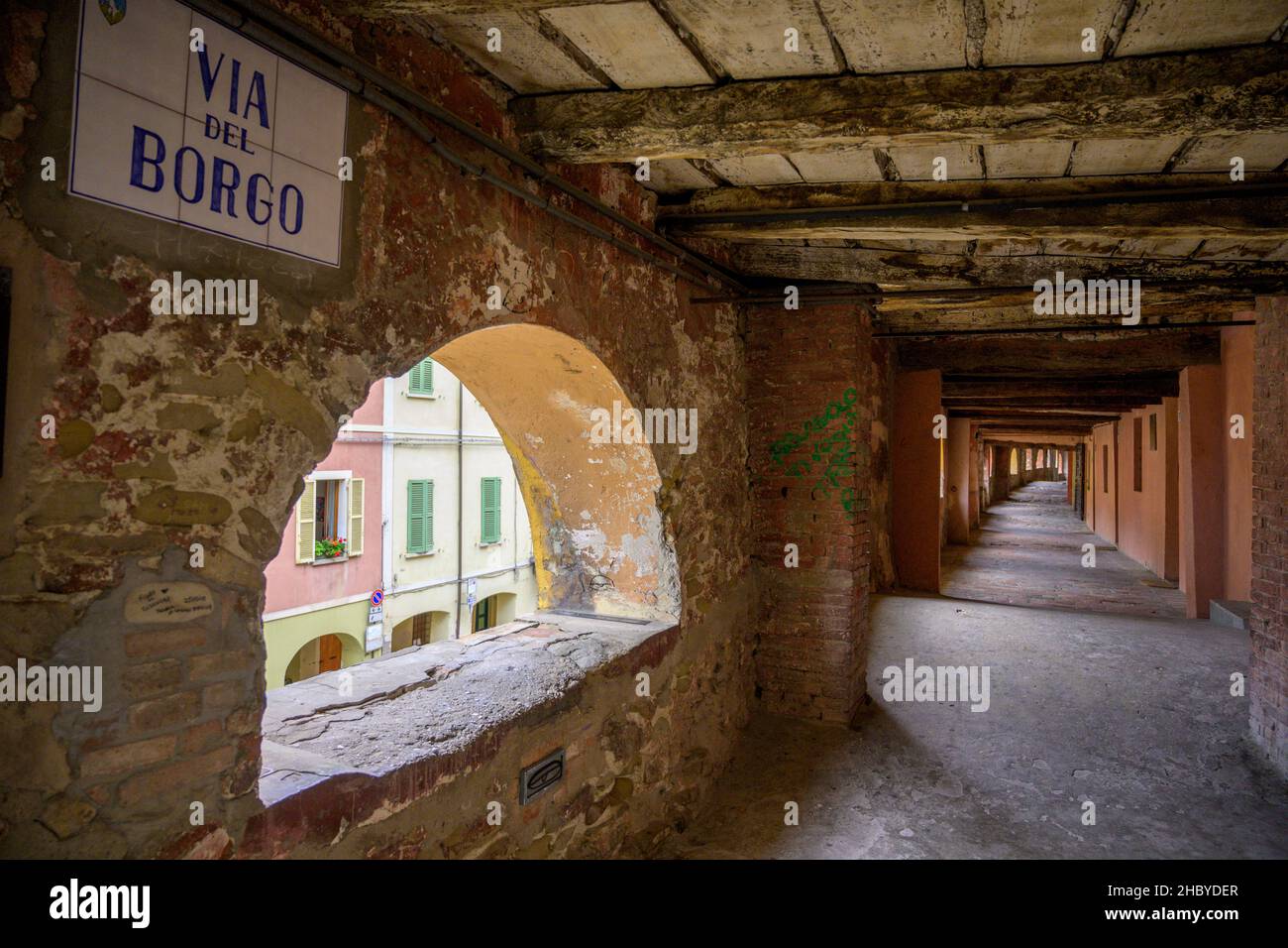 Historic portico Via del Borgo o degli Asini, Brisighella, Province of ...