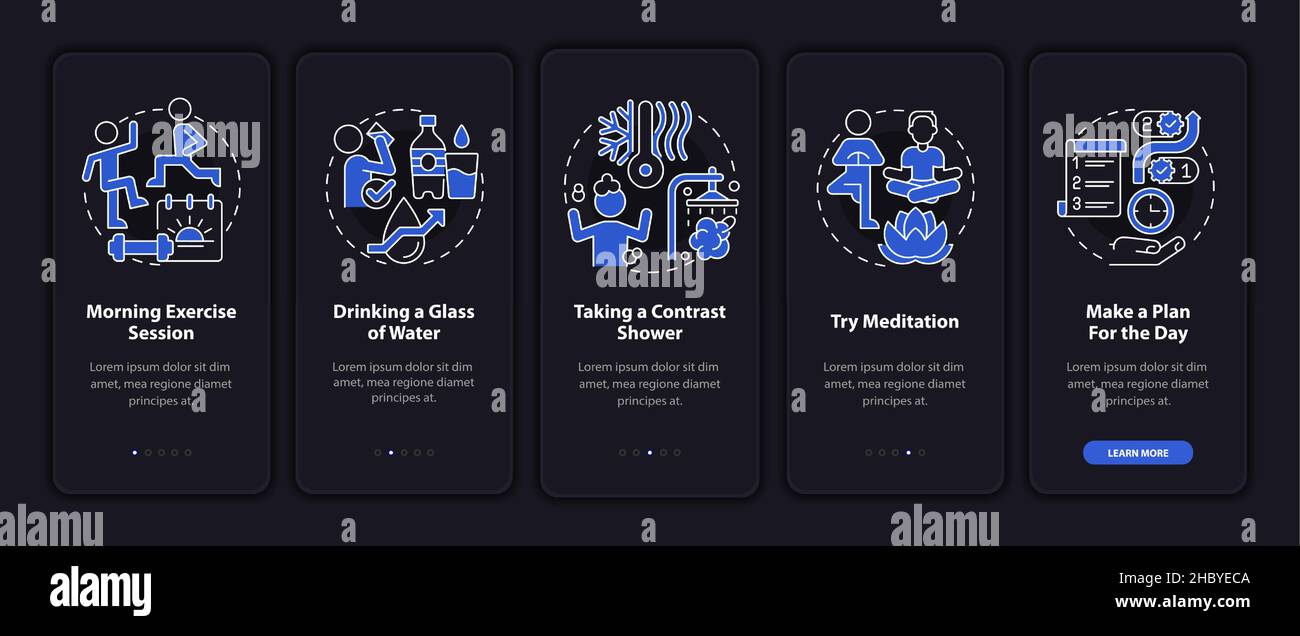 Daily routine night mode onboarding mobile app screen Stock Vector ...