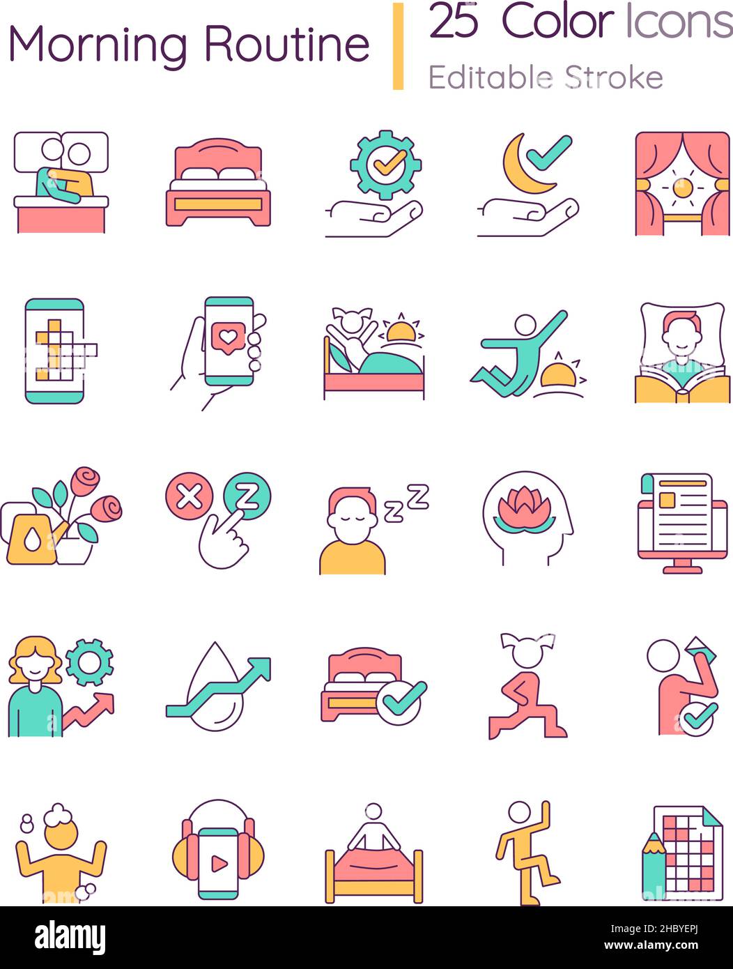 Morning routine RGB color icons set Stock Vector Image & Art - Alamy