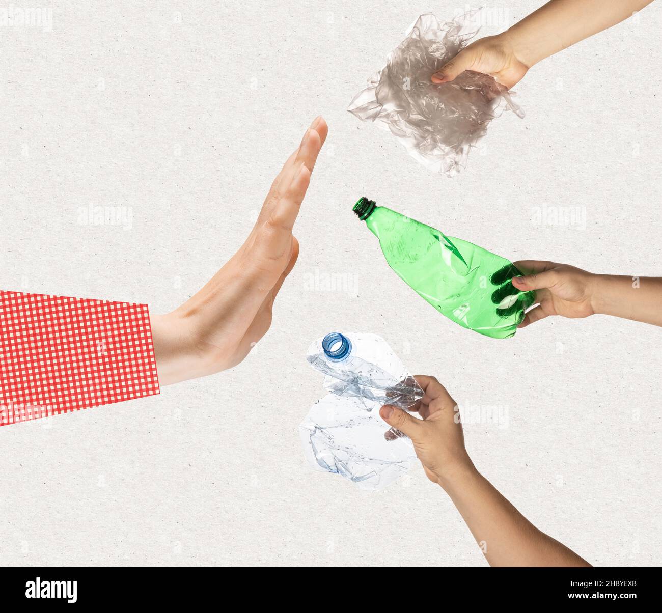Stop plastic - concept of environmental pollution. Contemporary art ...