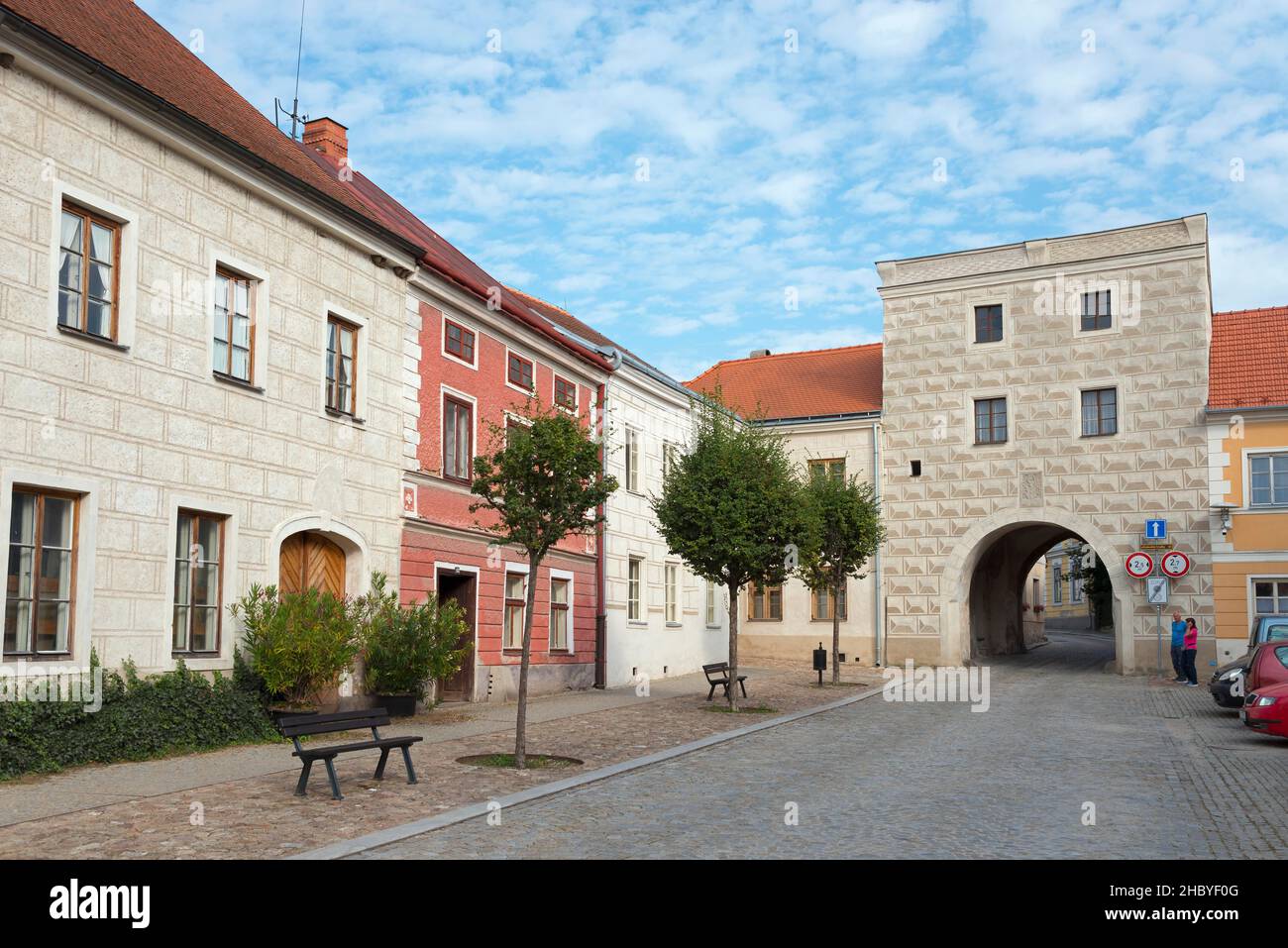 Houses in Horni nam and Jemnicka Gate, Jemnicka brana, historical old ...