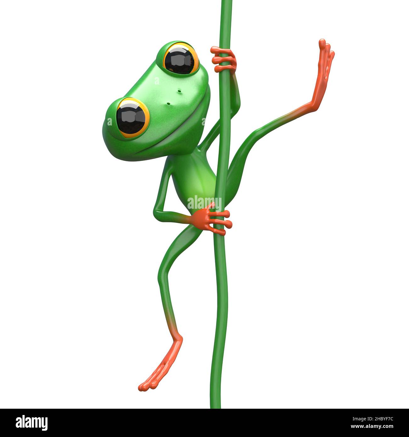 3D Illustration of a Mischievous Frog on Liana on a White Background ...