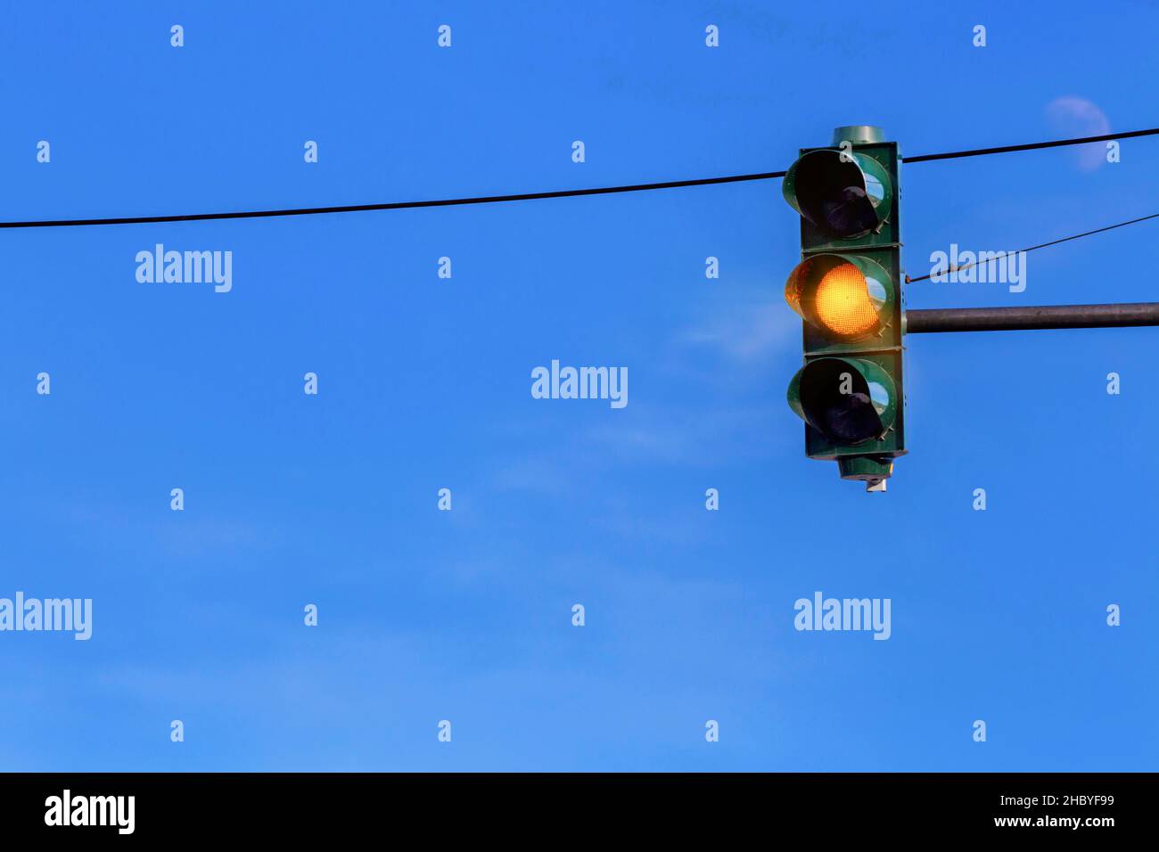 Orange, traffic lights against a blue sky, Berlin, Germany Stock Photo ...