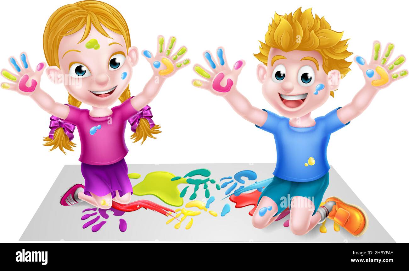 Cartoon Kids Playing with Paint Stock Vector Image & Art - Alamy