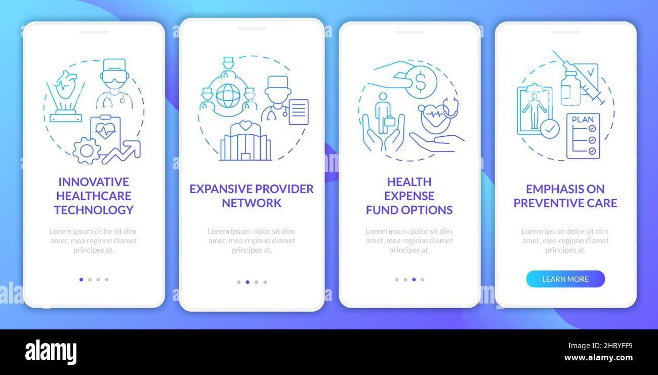 Employee perks blue gradient onboarding mobile app screen Stock Vector ...