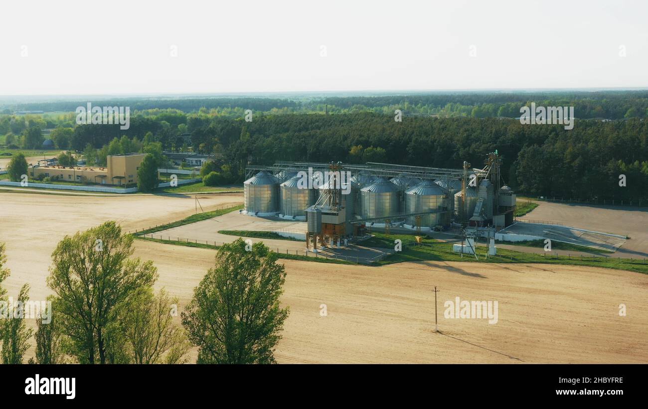 Aerial Elevated Top View Modern Granary, Grain-drying Complex ...
