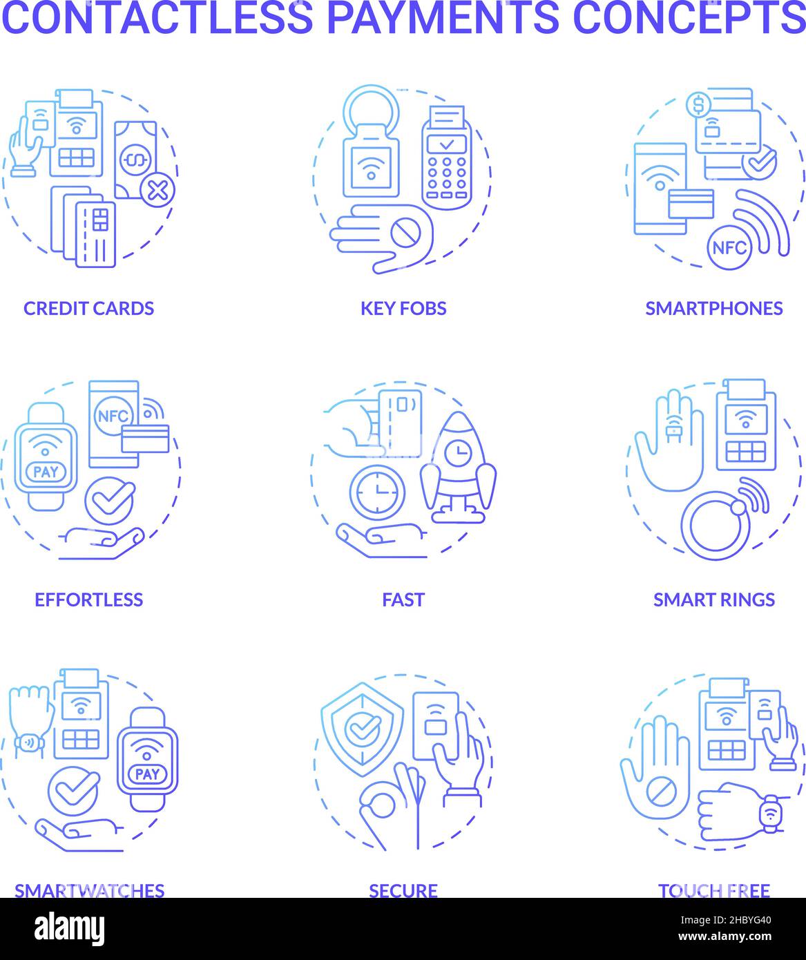 Contactless payments blue gradient concept icons set Stock Vector Image & Art - Alamy