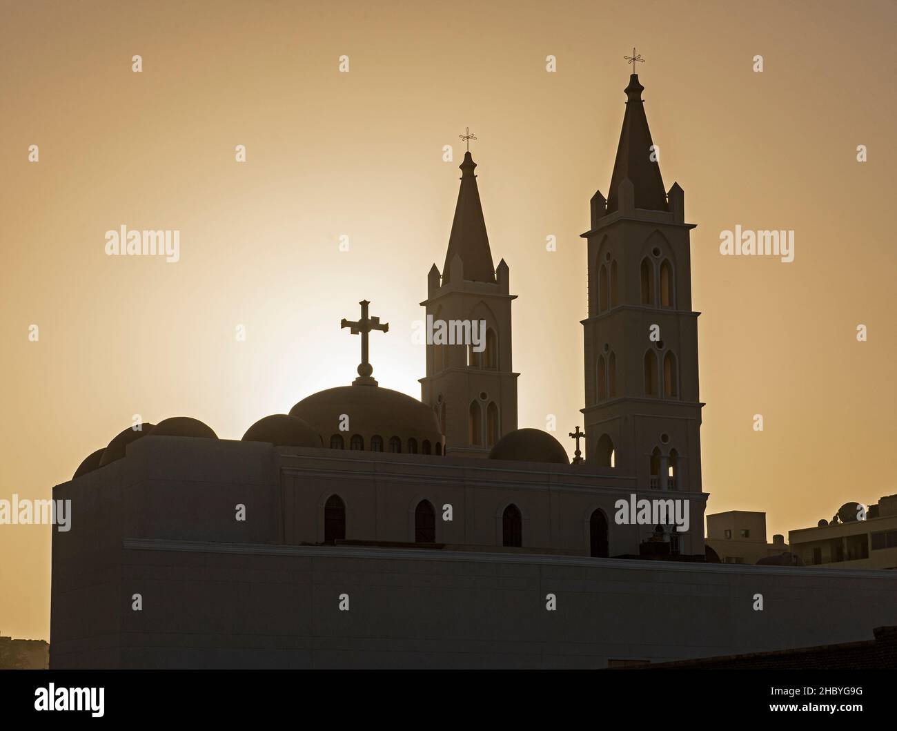 Large Coptic Christian church building with towers in Luxor Egypt ...