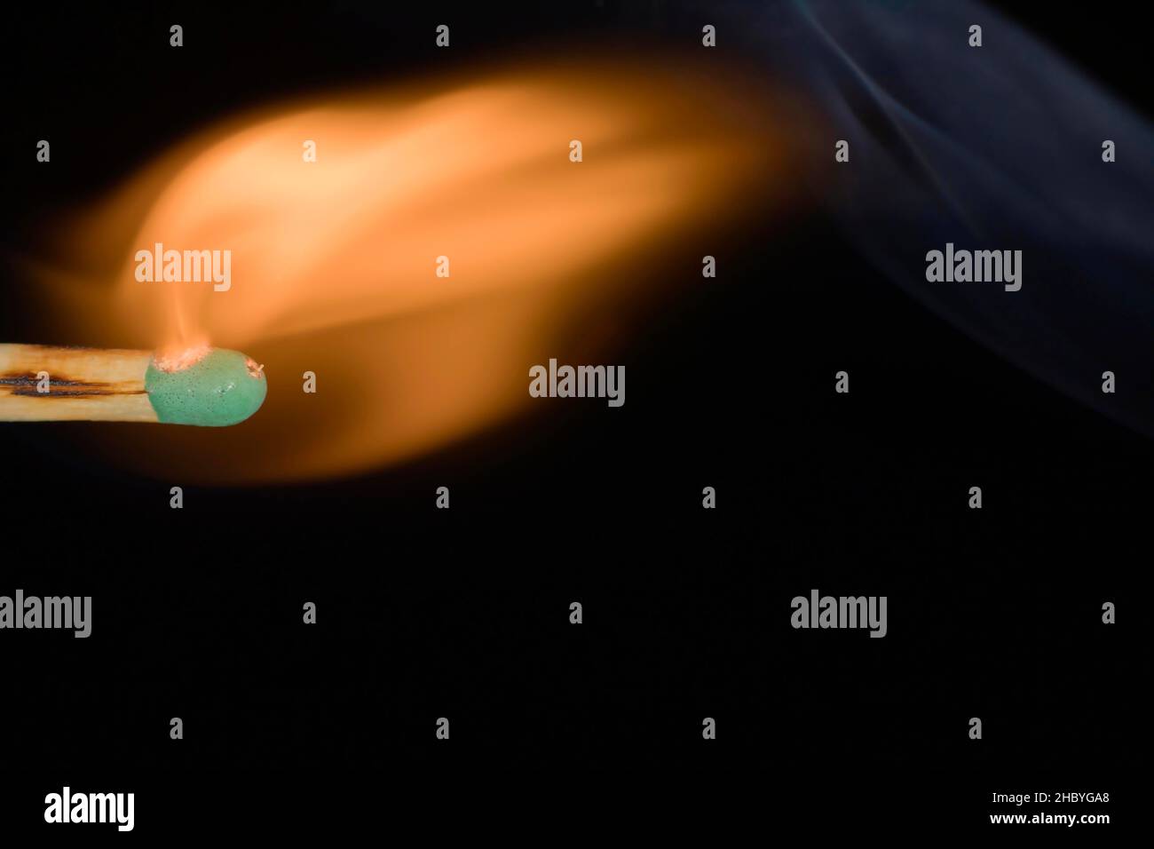 Flame on a match head, studio photography with black background Stock ...