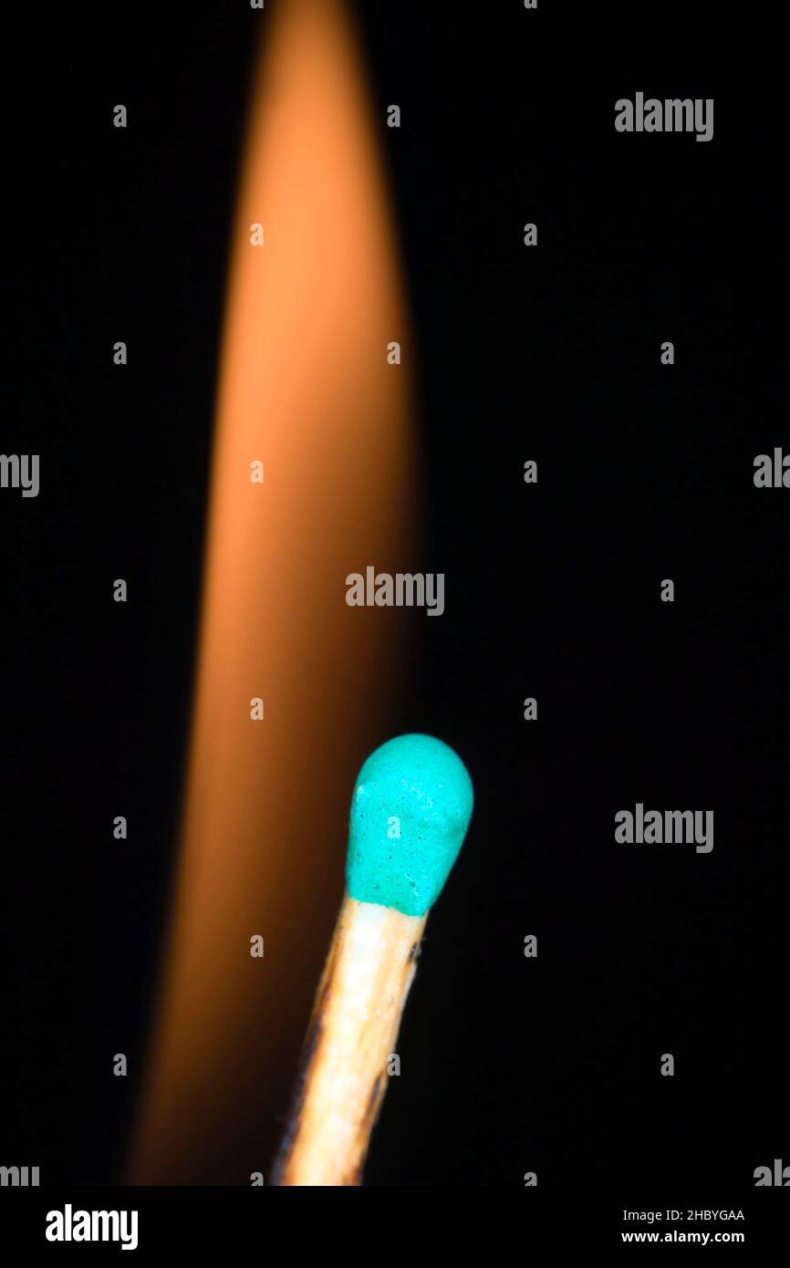 Match head with a flame, studio photography with black background Stock ...