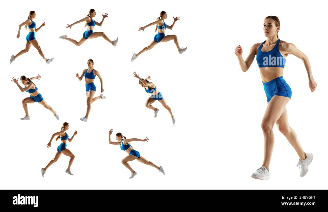 Collage of portraits of sportive young woman, professional athelete ...