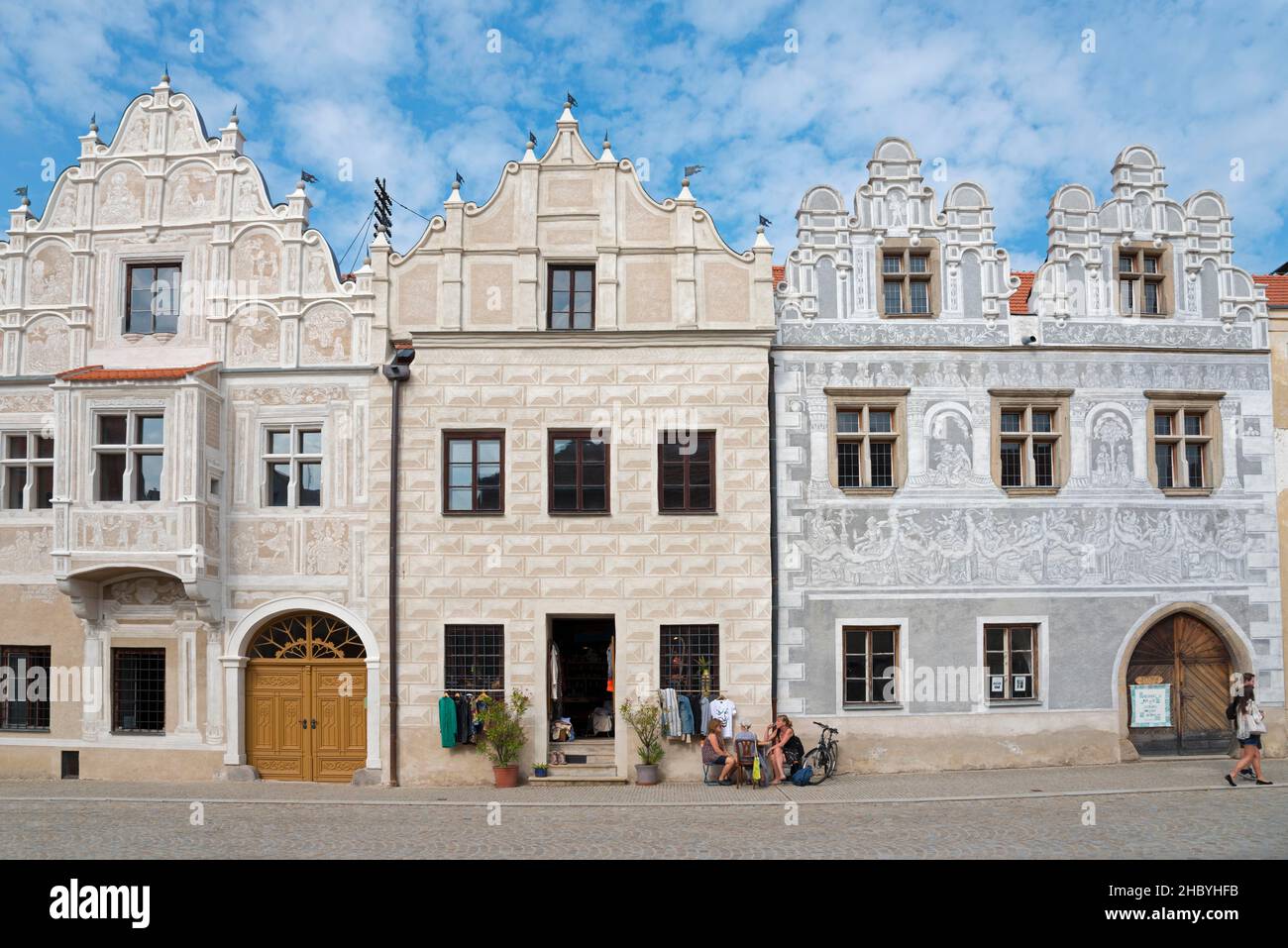 Renaissance houses with sgraffiti, historic old town, Slavonice ...