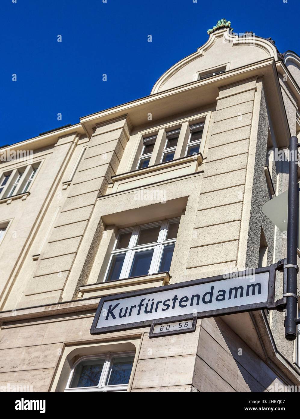 Street signs and house facades on Kurfuerstendamm, Berlin, Germany ...