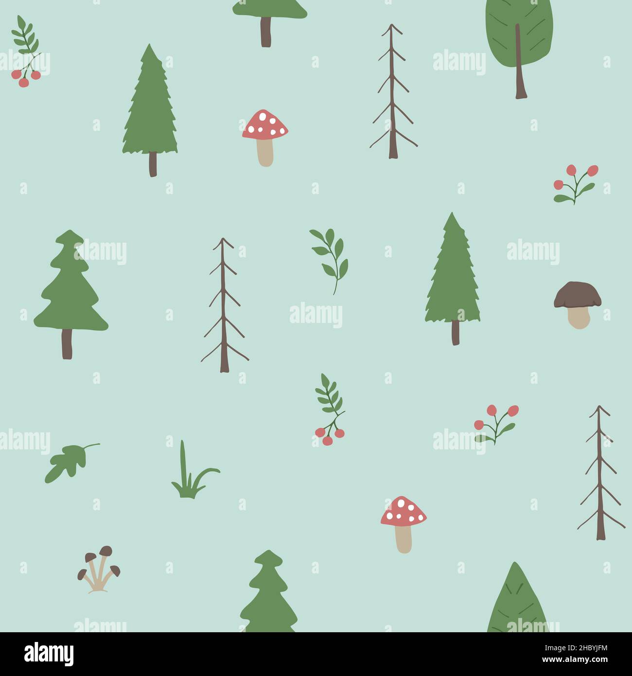 Woodland Seamless pattern, Forest background. Cute cartoon trees and ...