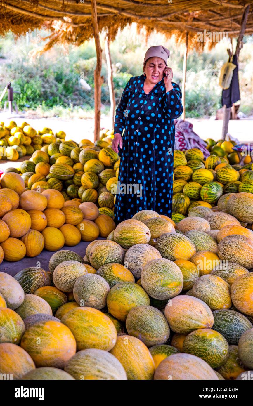 Melon stand, Uzbekistan, Uzbekistan Stock Photo - Alamy