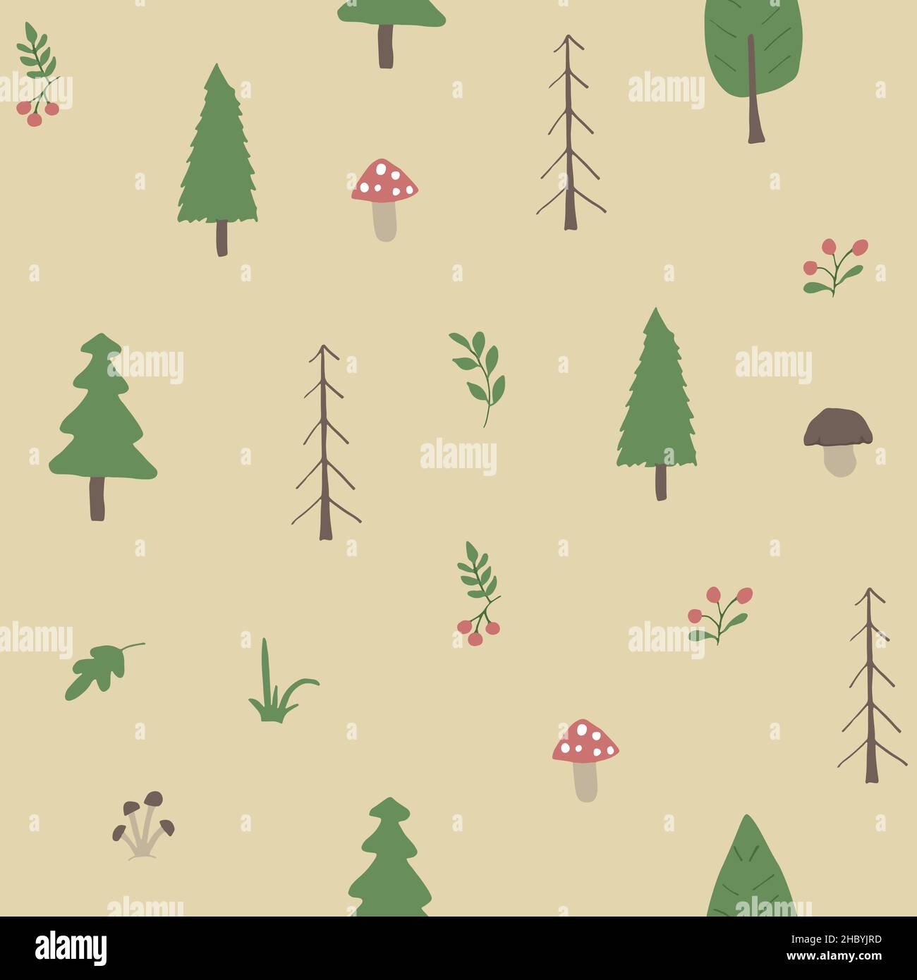 Woodland Seamless pattern, Forest background. Cute cartoon trees and ...