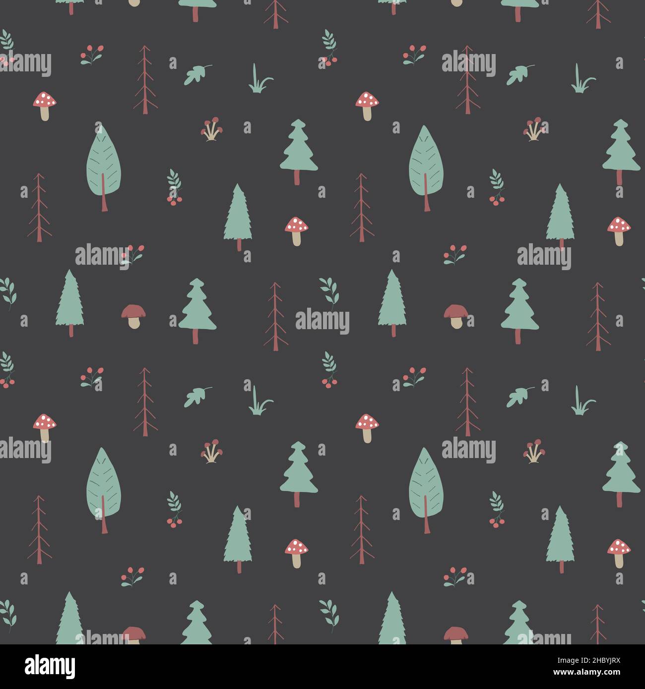 Woodland Seamless pattern, Forest background. Cute cartoon trees and ...