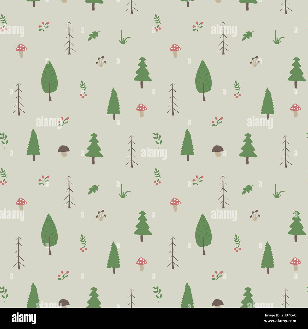 Woodland Seamless pattern, Forest background. Cute cartoon trees and ...