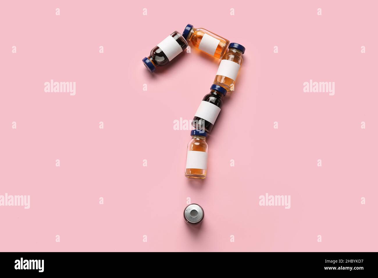Question mark made of medical bottles on pink background Stock Photo ...