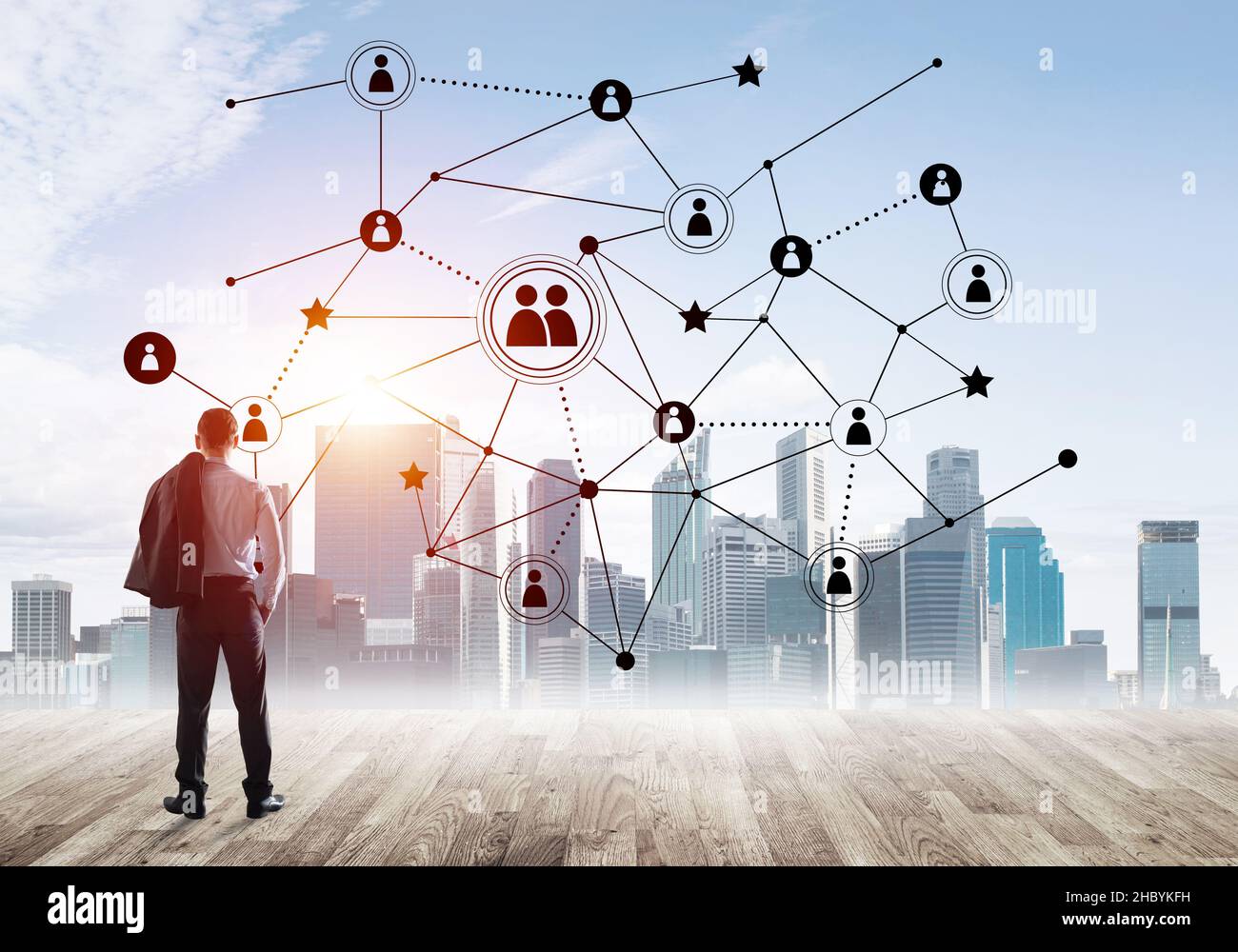 Social connection concept drawn on screen as symbol for teamwork and ...