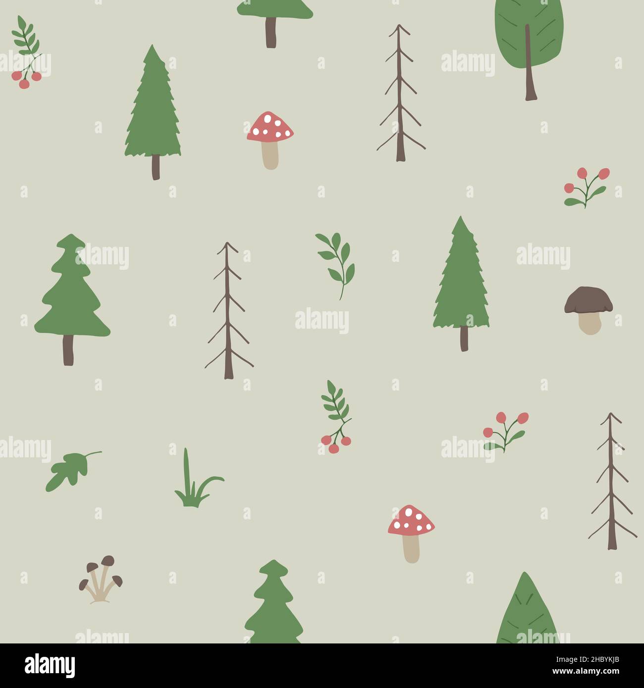 Woodland Seamless pattern, Forest background. Cute cartoon trees and ...