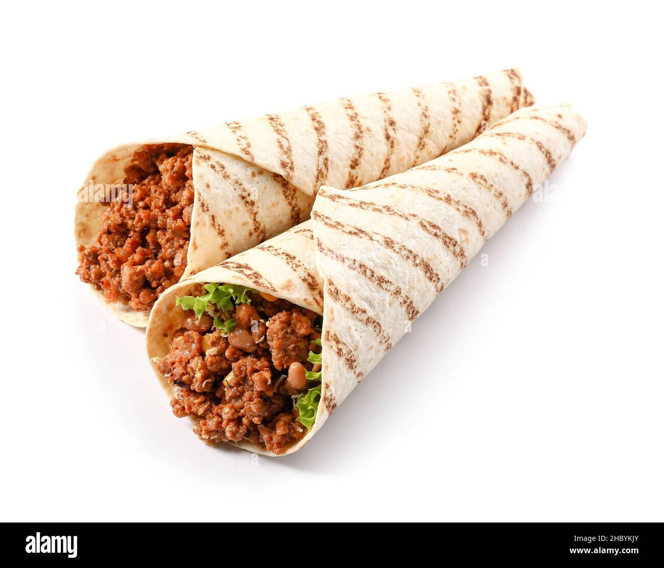 Tasty burritos on white background Stock Photo - Alamy