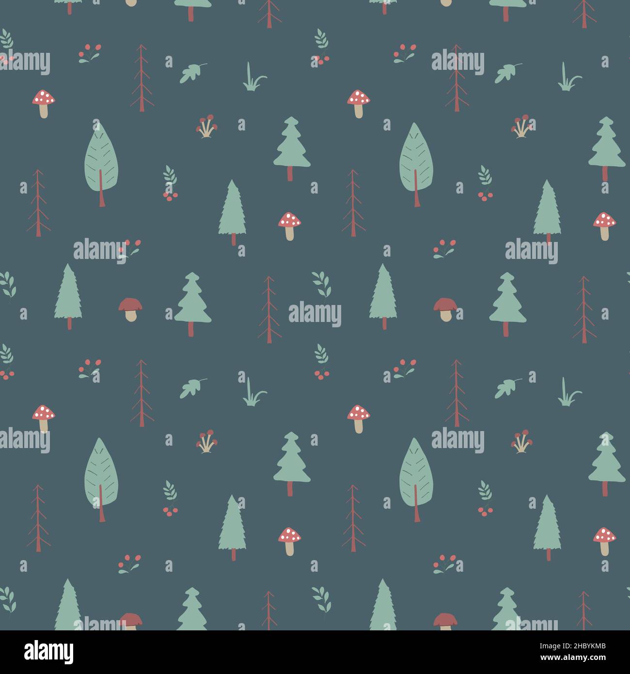 Woodland Seamless pattern, Forest background. Cute cartoon trees and ...