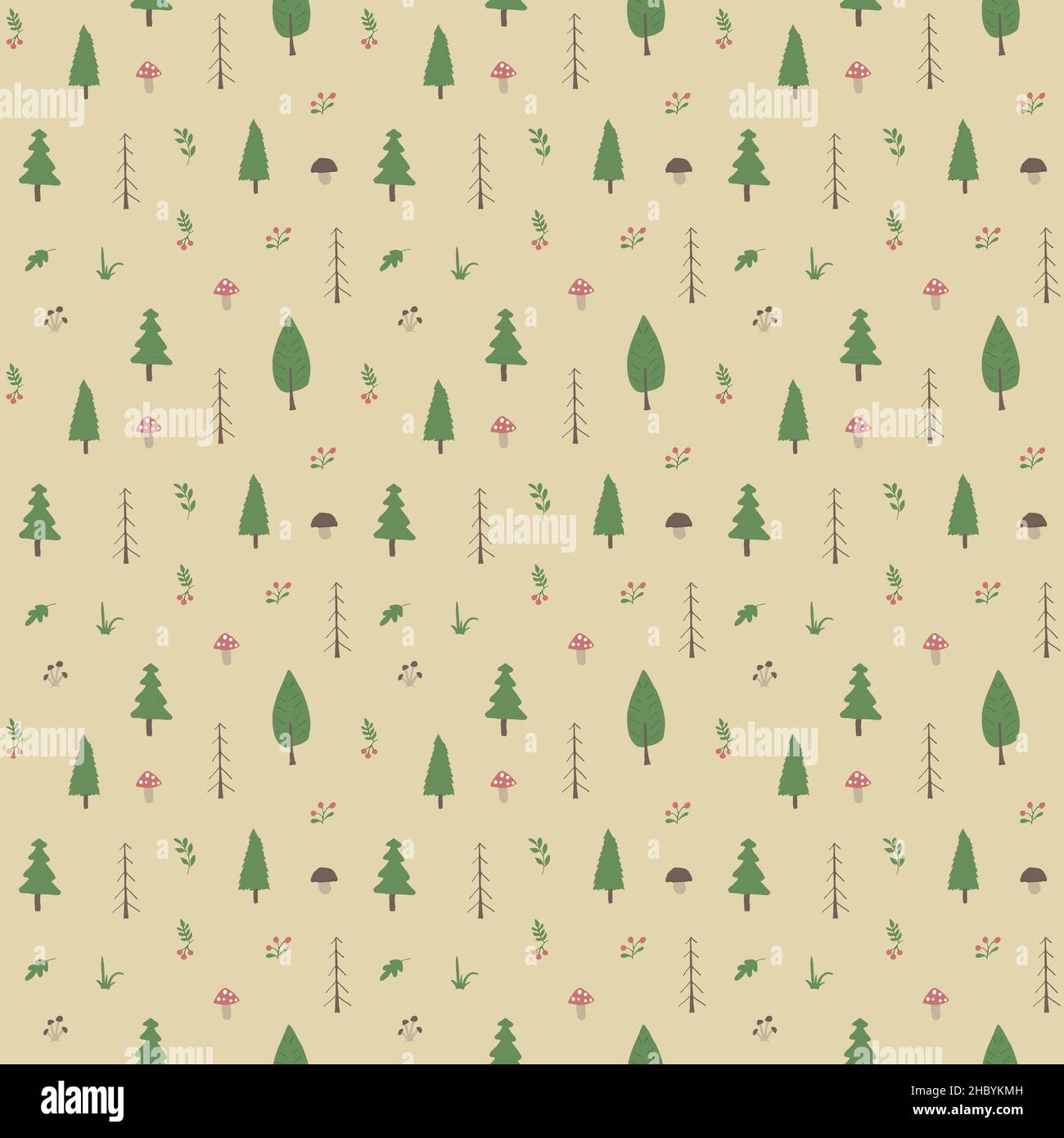Woodland Seamless pattern, Forest background. Cute cartoon trees and ...