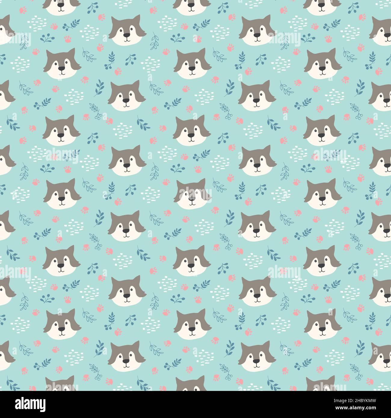 Cute wolf Seamless pattern. Cartoon Animals in forest background ...