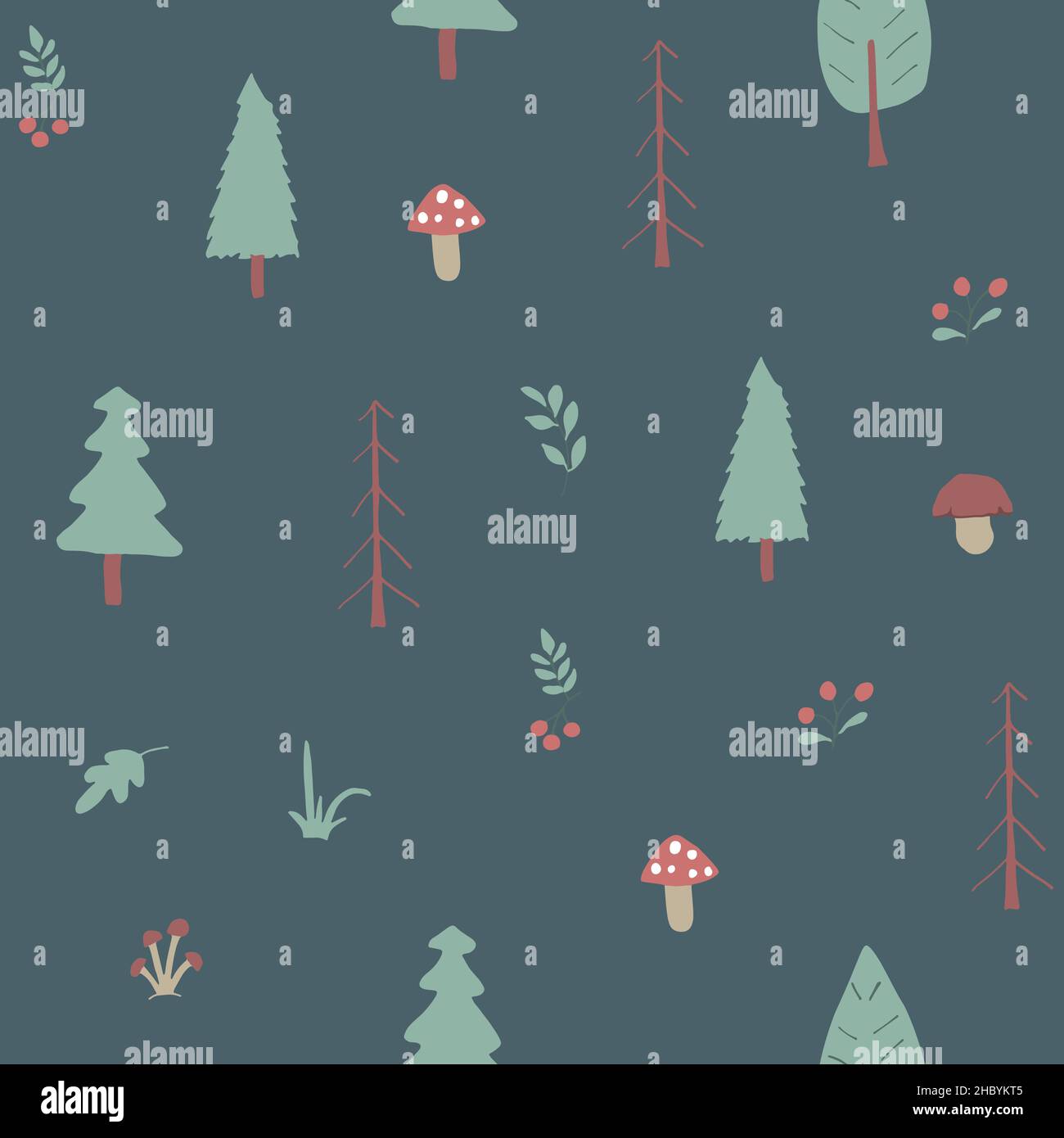 Woodland Seamless pattern, Forest background. Cute cartoon trees and ...