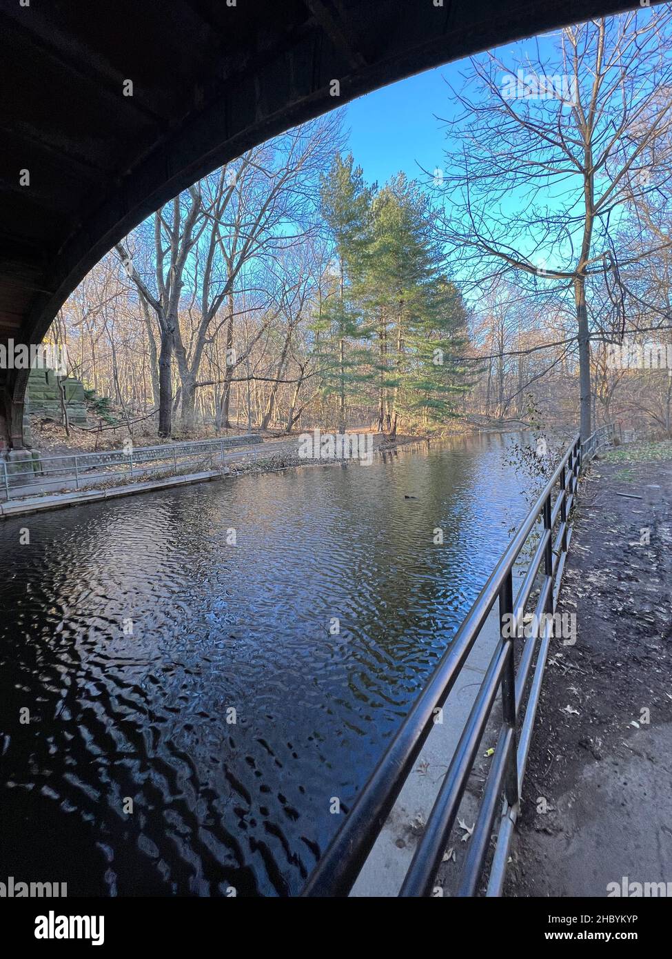 Waterway flowing under Terrace Bridge in Prospect Park, Brooklyn, New ...