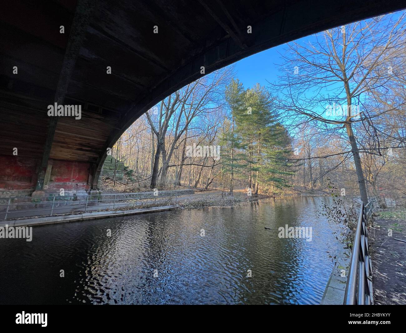 Waterway flowing under Terrace Bridge in Prospect Park, Brooklyn, New ...