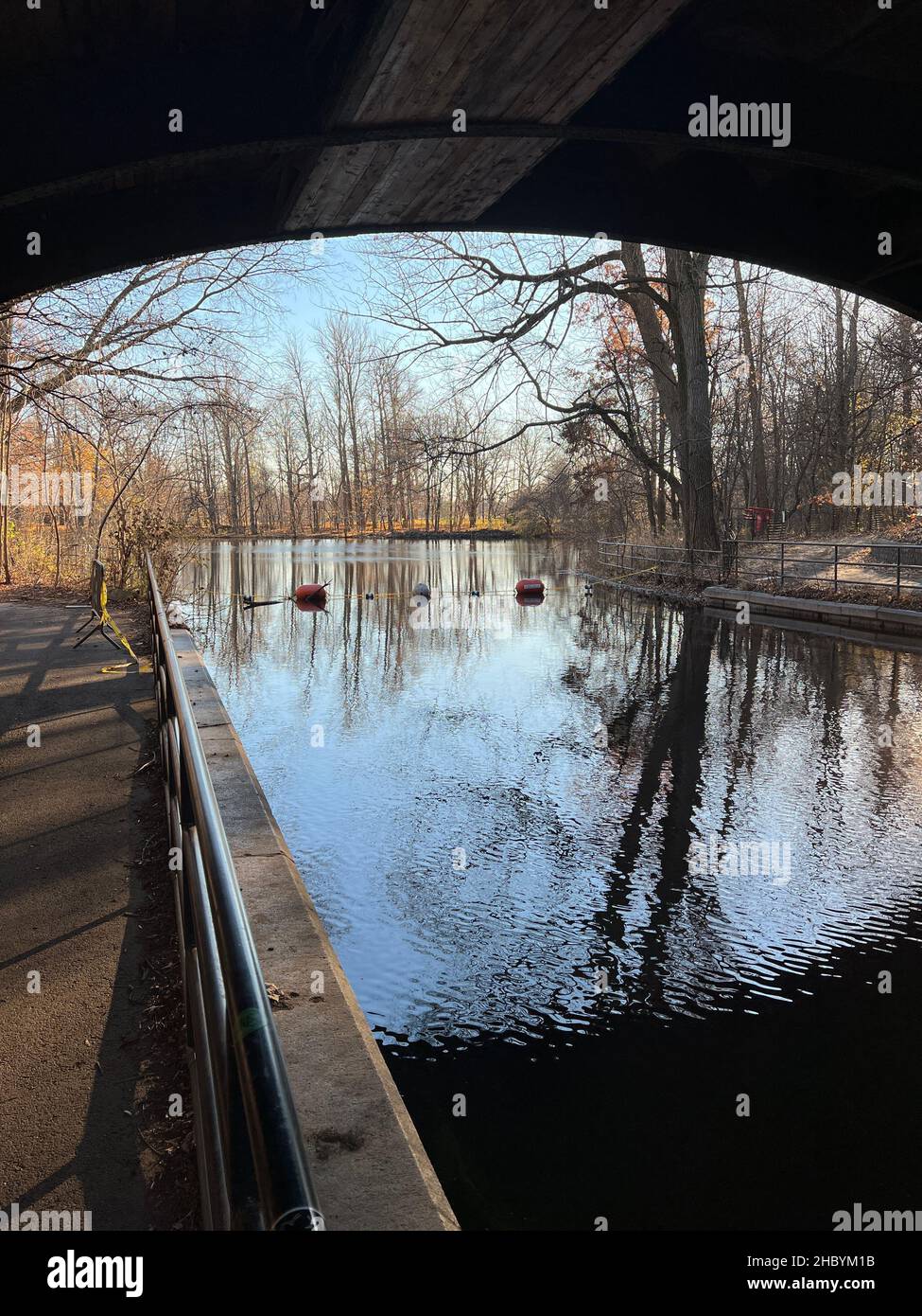 Waterway flowing under Terrace Bridge in Prospect Park, Brooklyn, New ...