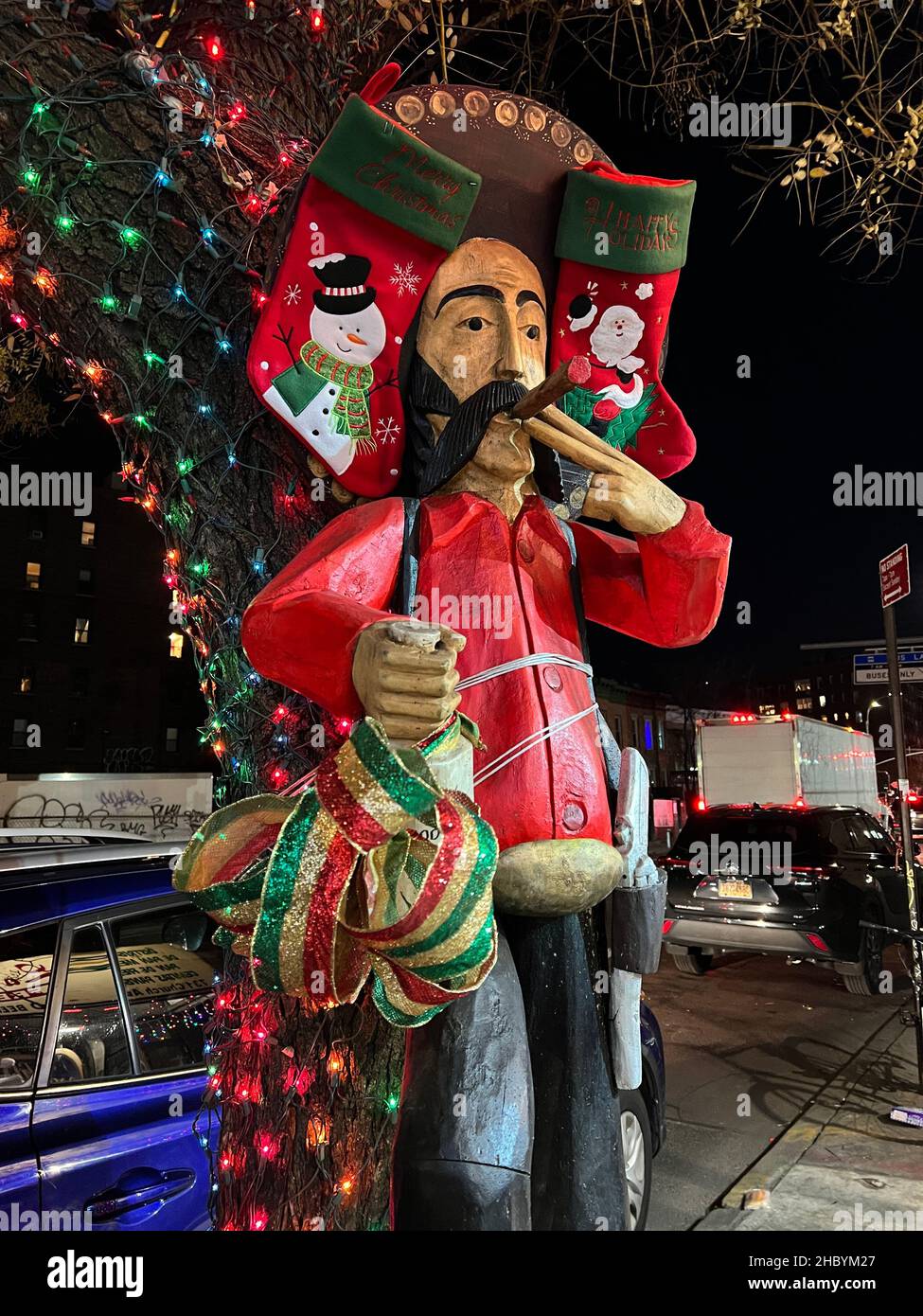 Mexican bandito sculpture outside a bodega in Brooklyn showing the ...