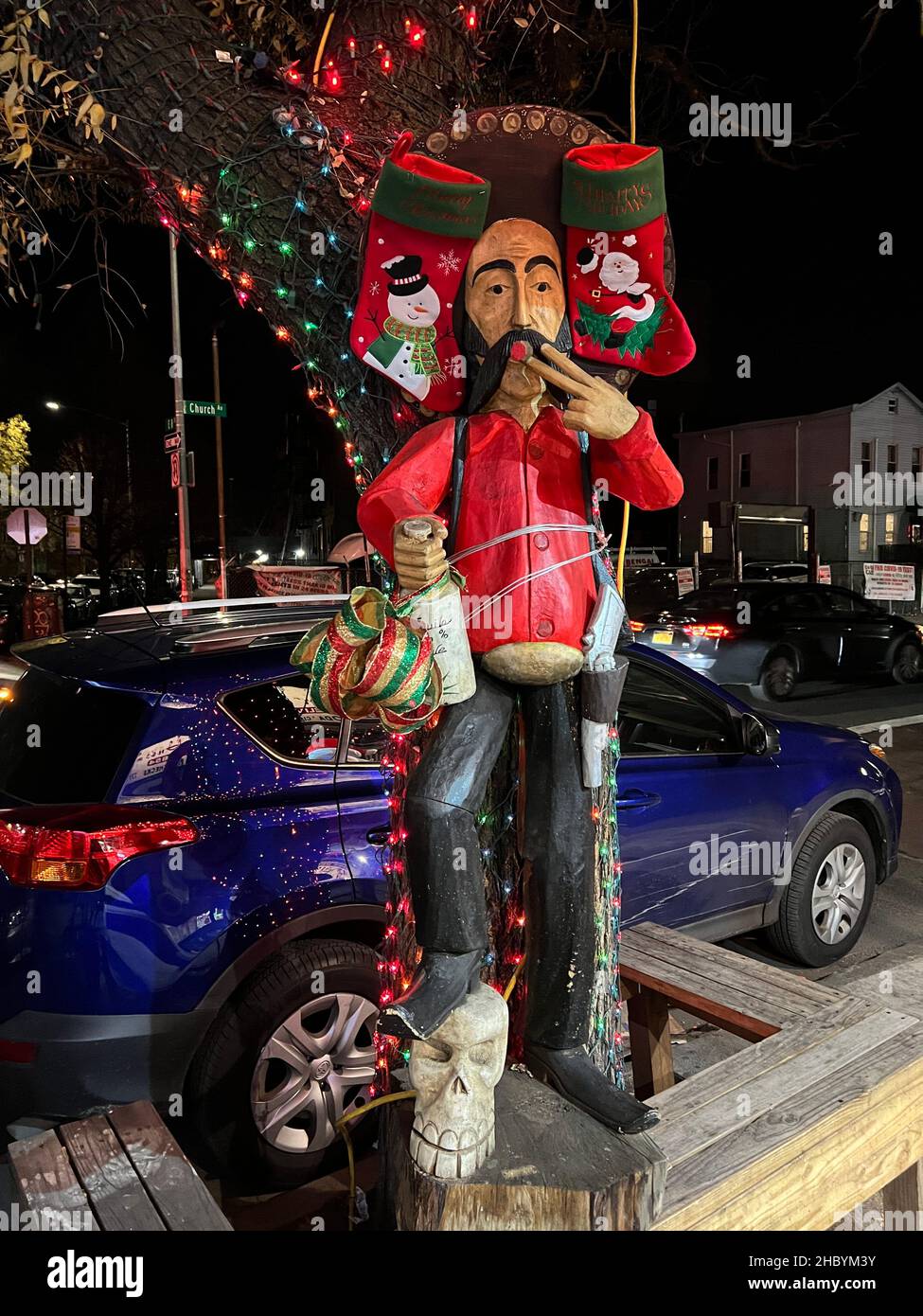 Mexican bandito sculpture outside a bodega in Brooklyn showing the ...