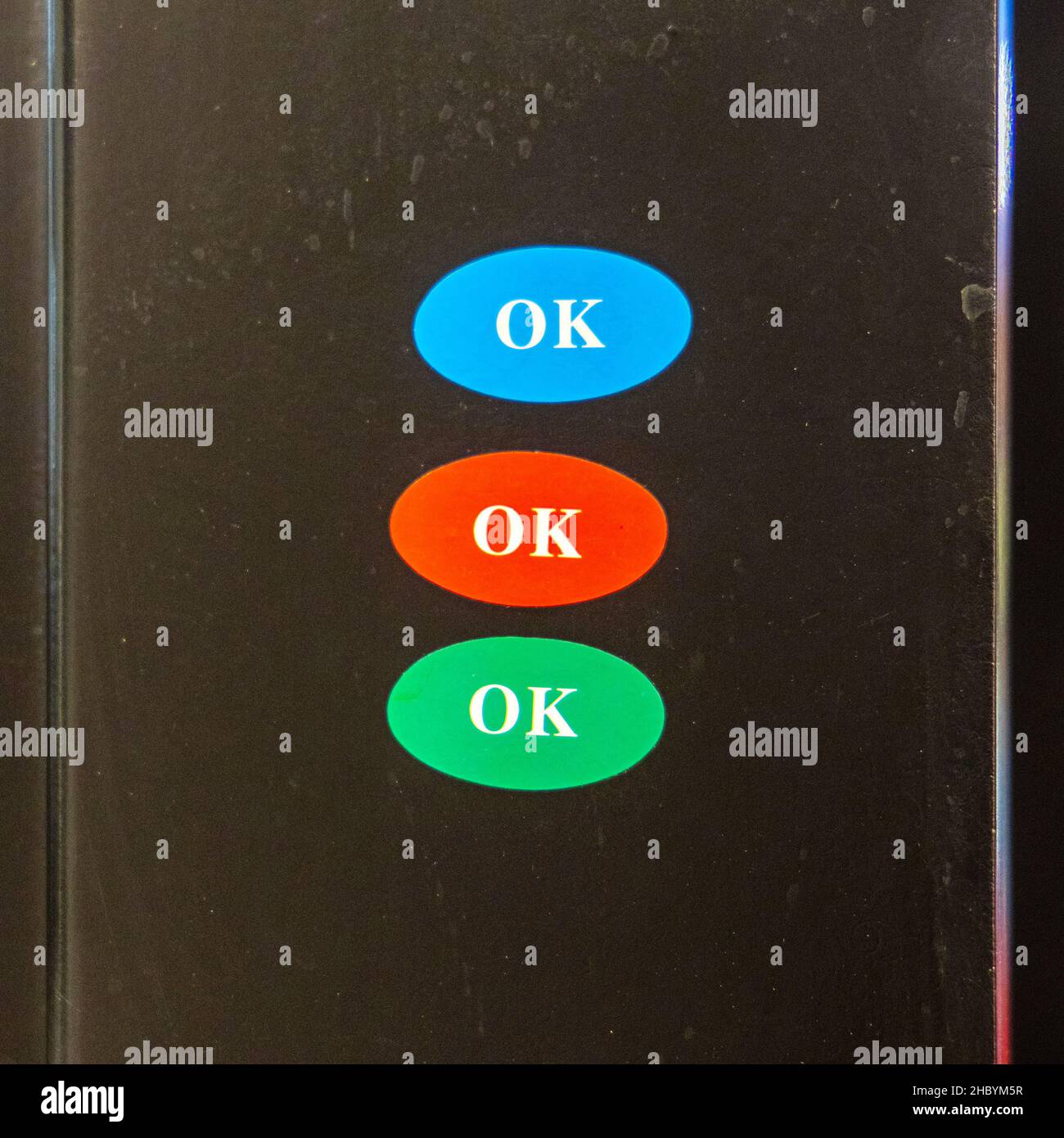 Triple OK Sign Stickers at Machine Quality Control Passed Stock Photo ...