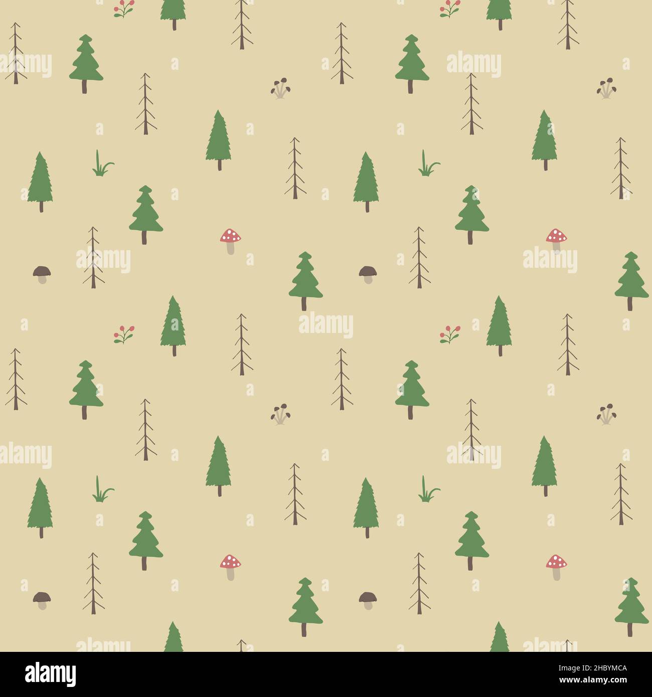 Woodland Seamless pattern, Forest background. Cute cartoon trees and ...