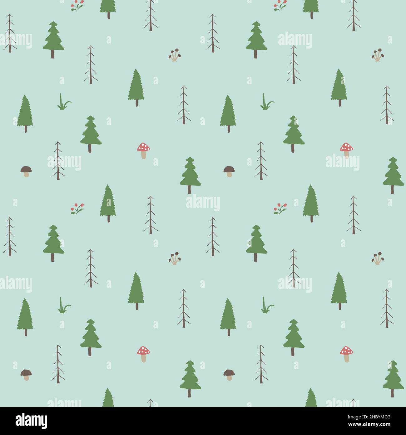 Woodland Seamless pattern, Forest background. Cute cartoon trees and ...