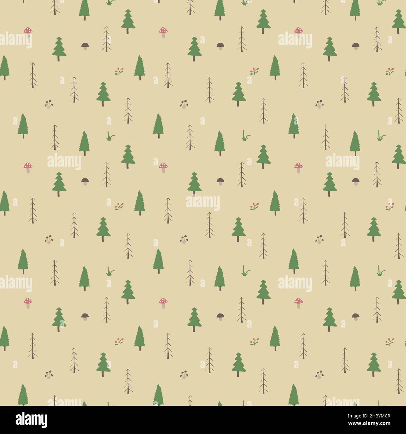Woodland Seamless pattern, Forest background. Cute cartoon trees and ...