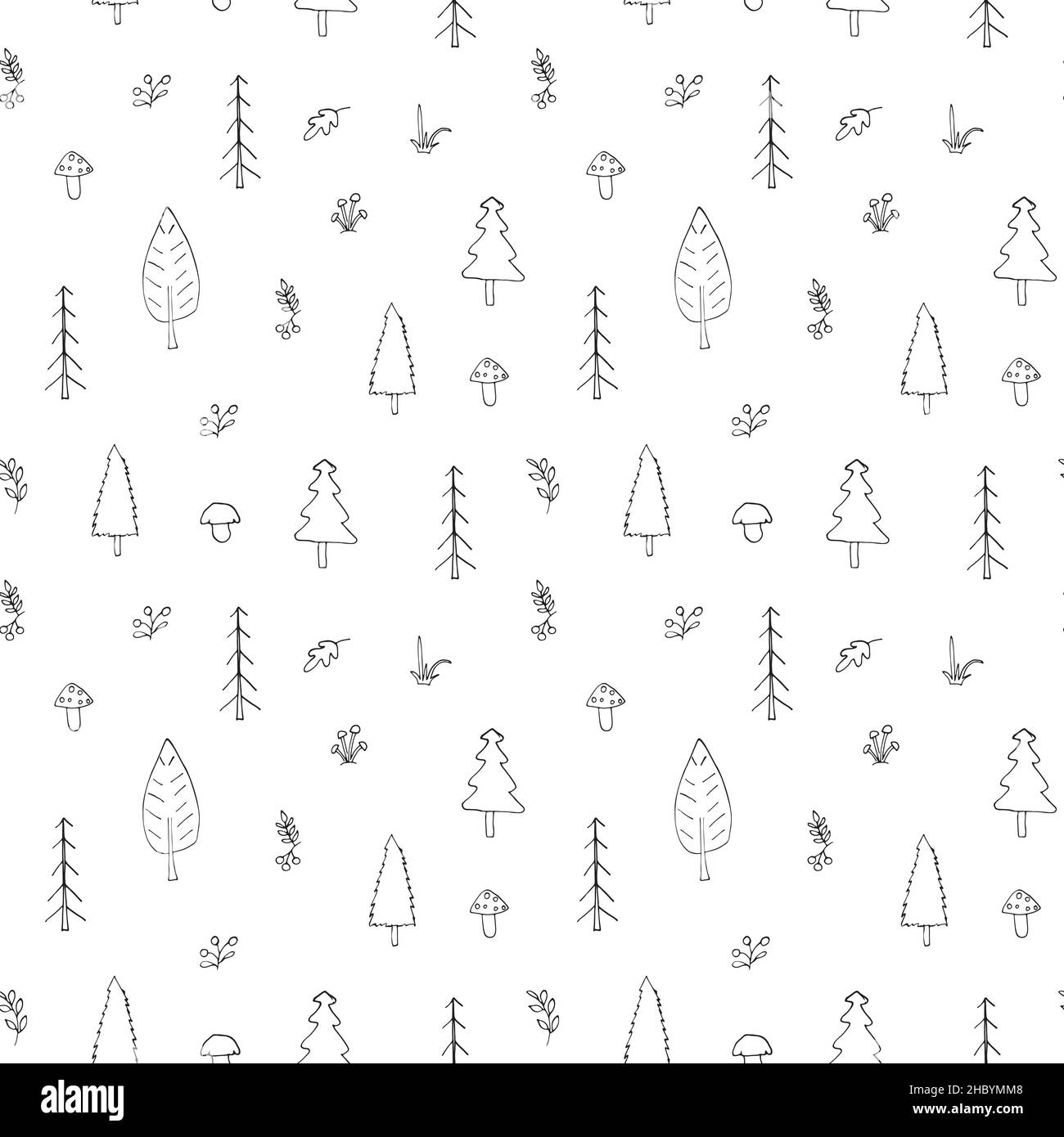 Woodland Seamless pattern, Forest background. Cute cartoon trees and ...