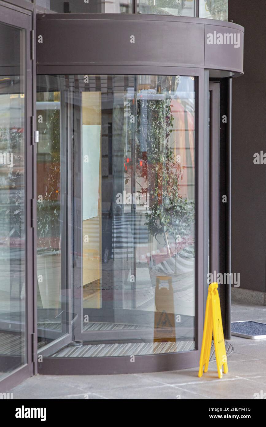 Automated Revolving Doors at Modern Building Entrance Side View Stock ...