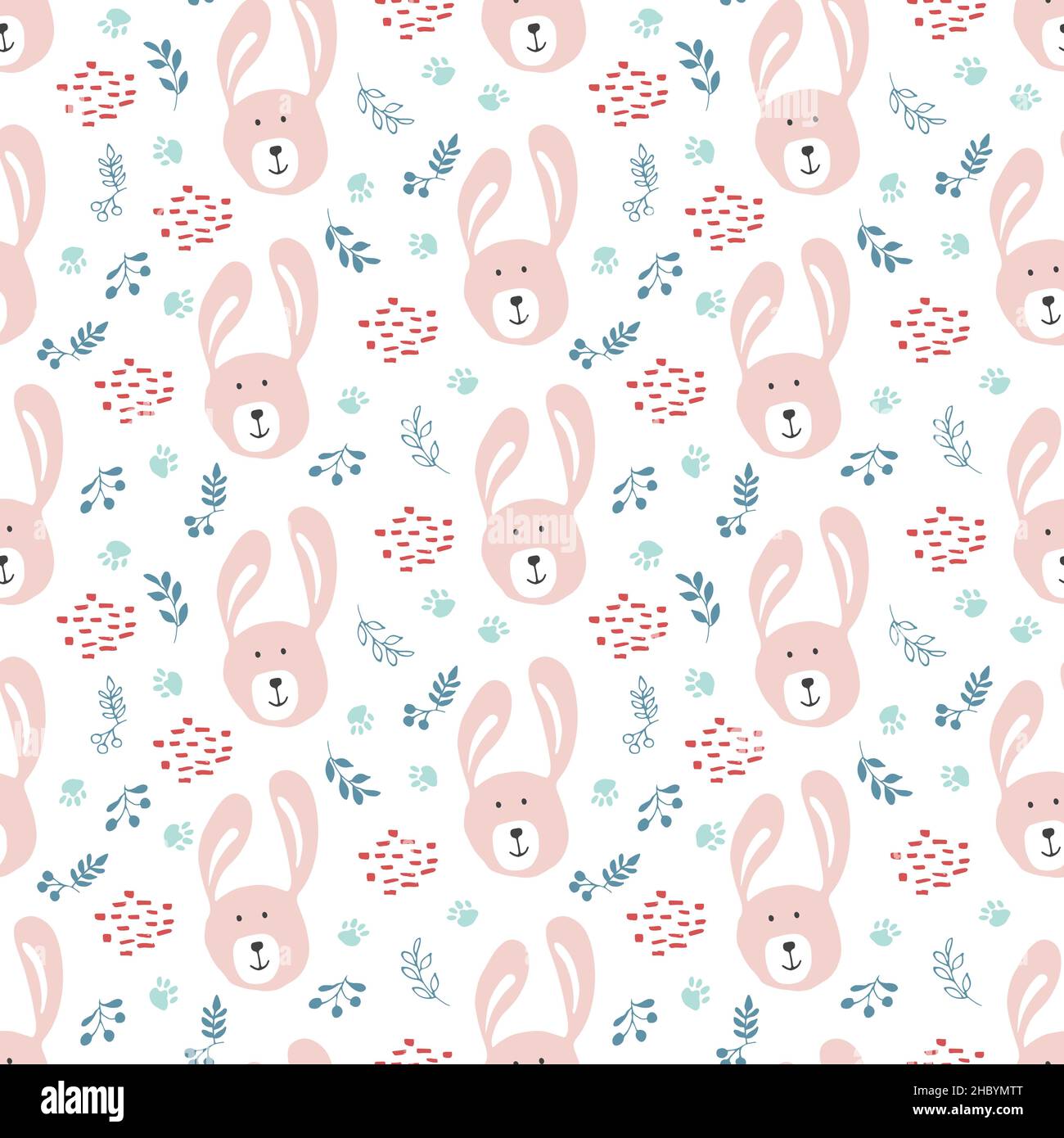 Cute rabbit Seamless pattern. Cartoon Animals in forest background ...