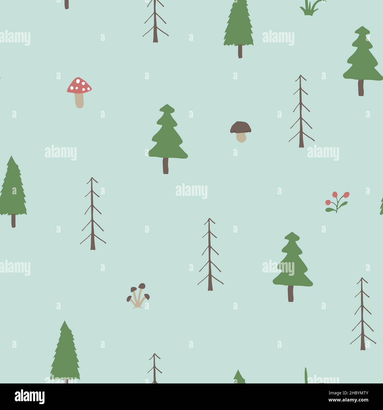 Woodland Seamless pattern, Forest background. Cute cartoon trees and ...