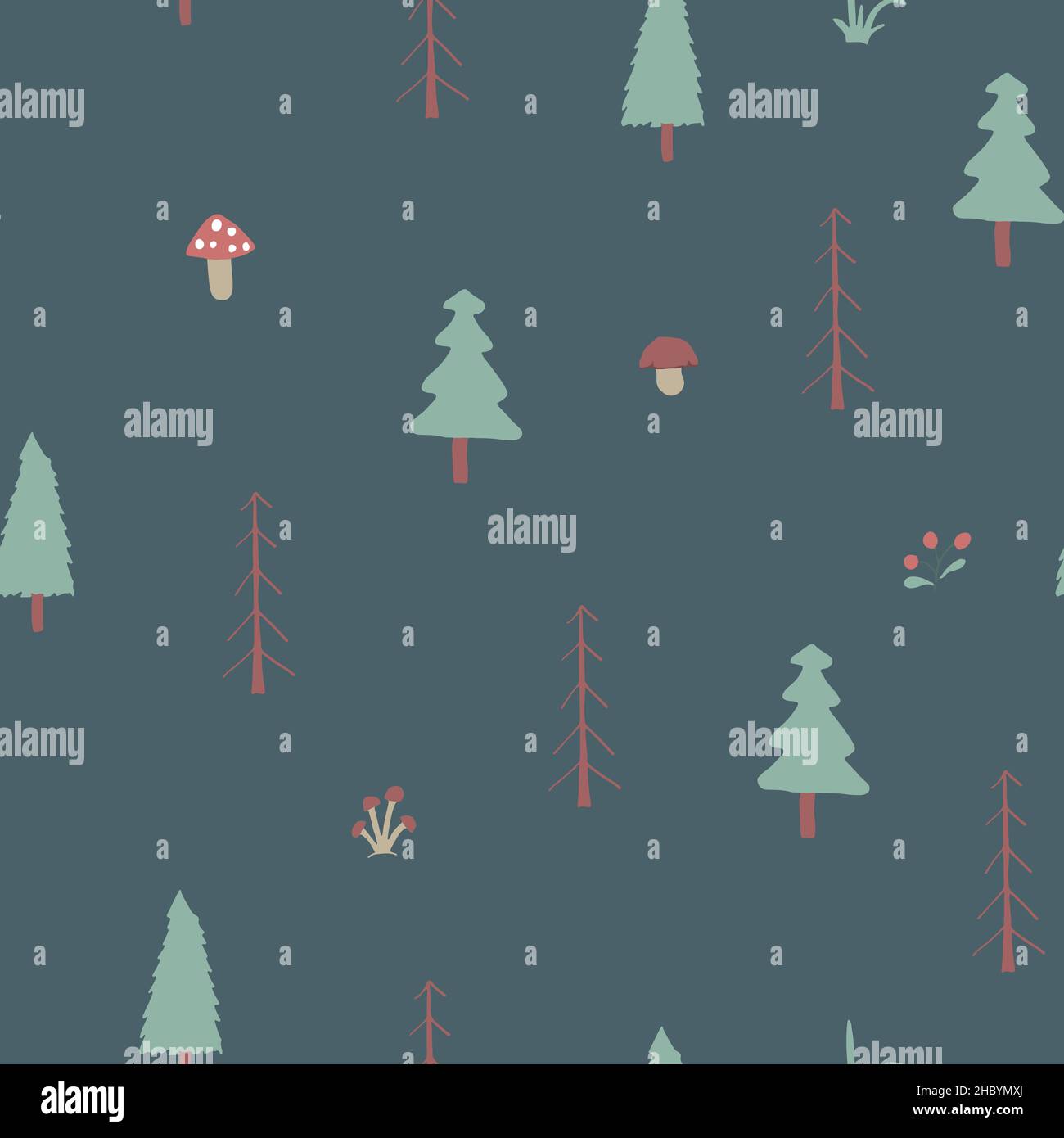 Woodland Seamless pattern, Forest background. Cute cartoon trees and ...