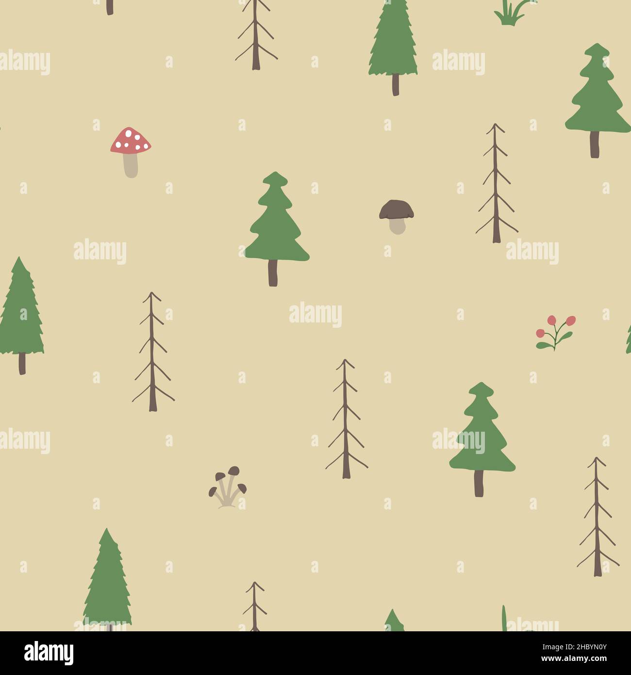 Woodland Seamless pattern, Forest background. Cute cartoon trees and ...
